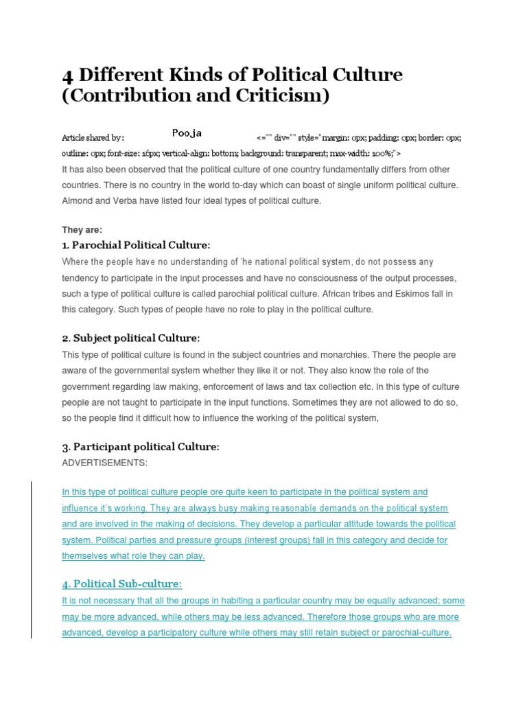 Four Types of Political Culture | PDF | Society | Political Science