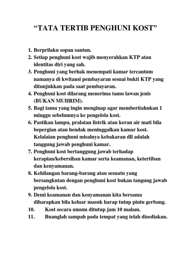 Tata Tertib Penghuni Kost 2016 | PDF | Ilmu Sosial | Griya & Taman