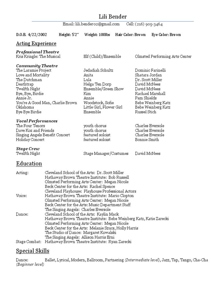 Lili Bender - Resume Portfolio | PDF | Entertainment | Leisure