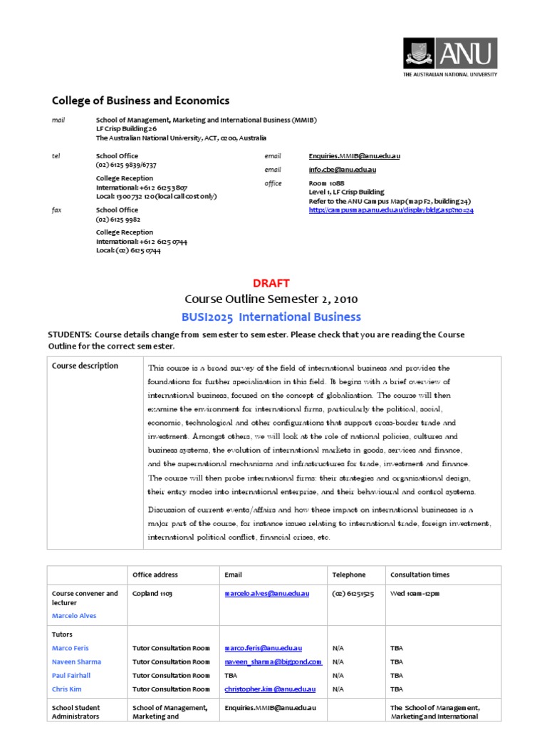 International Business Course Outline | International Business | Lecture