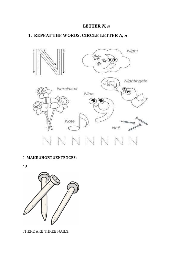 Letter N, N 1. Repeat The Words. Circle Letter N, N: 2. Make Short ...