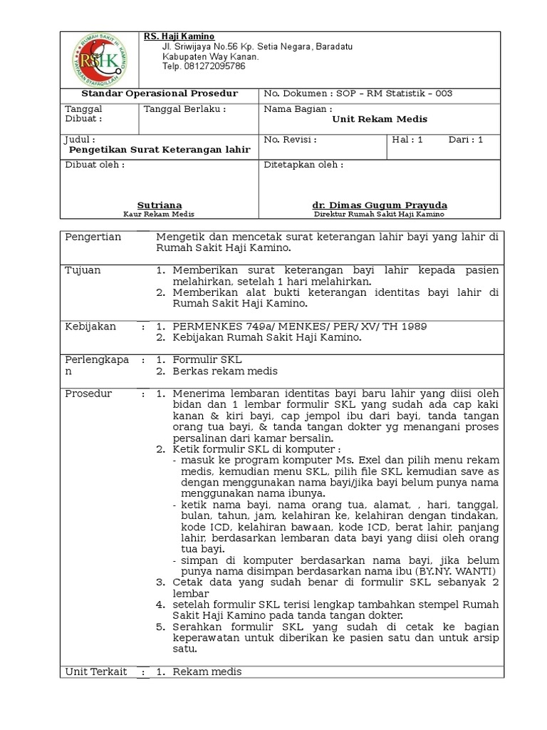 SOP Pengetikan SKL Bayi | PDF