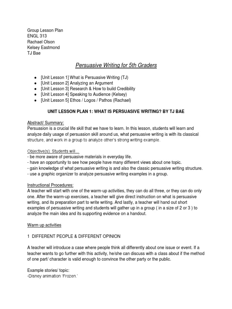 Persuasive Writing Unit Plan | PDF | Persuasion | Logos