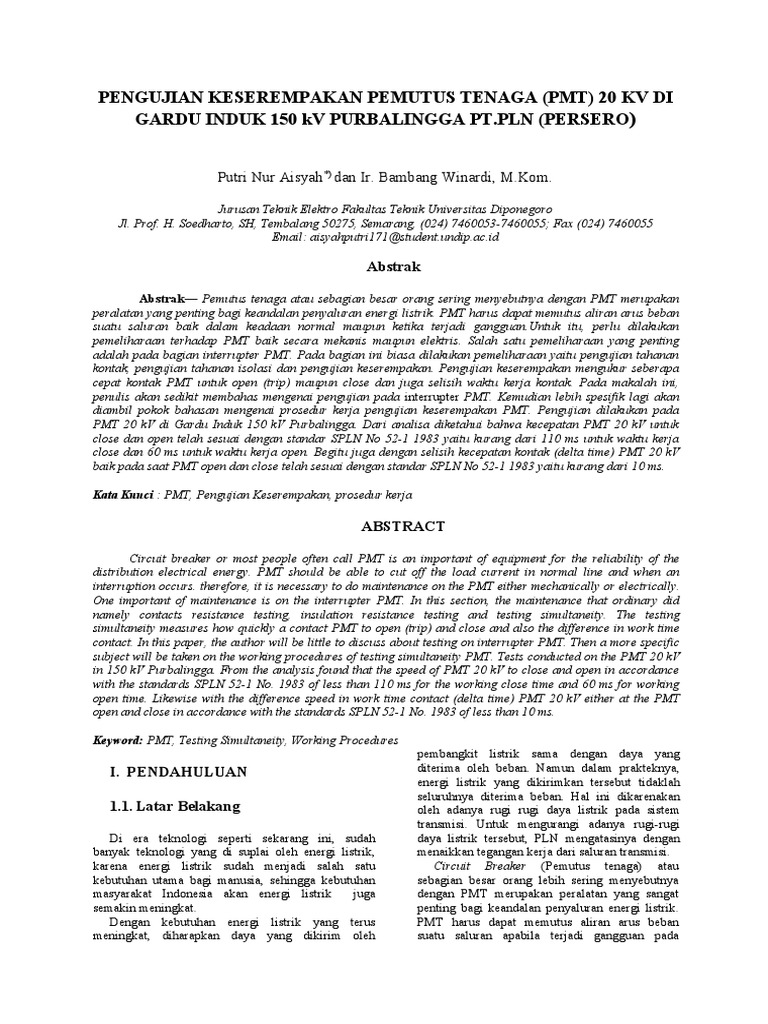 Pengujian Keserempakan Pemutus Tenaga (PMT) Di Gardu Induk 150kV ...