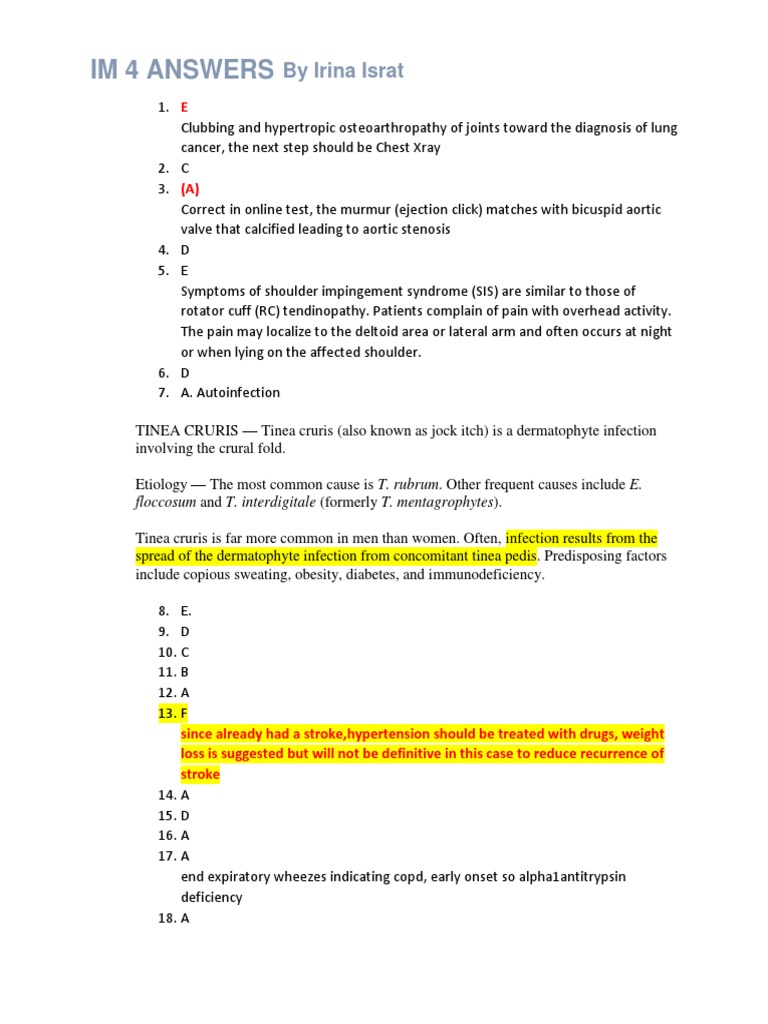 Answers to Medical Questions Covering a Wide Range of Clinical Topics ...