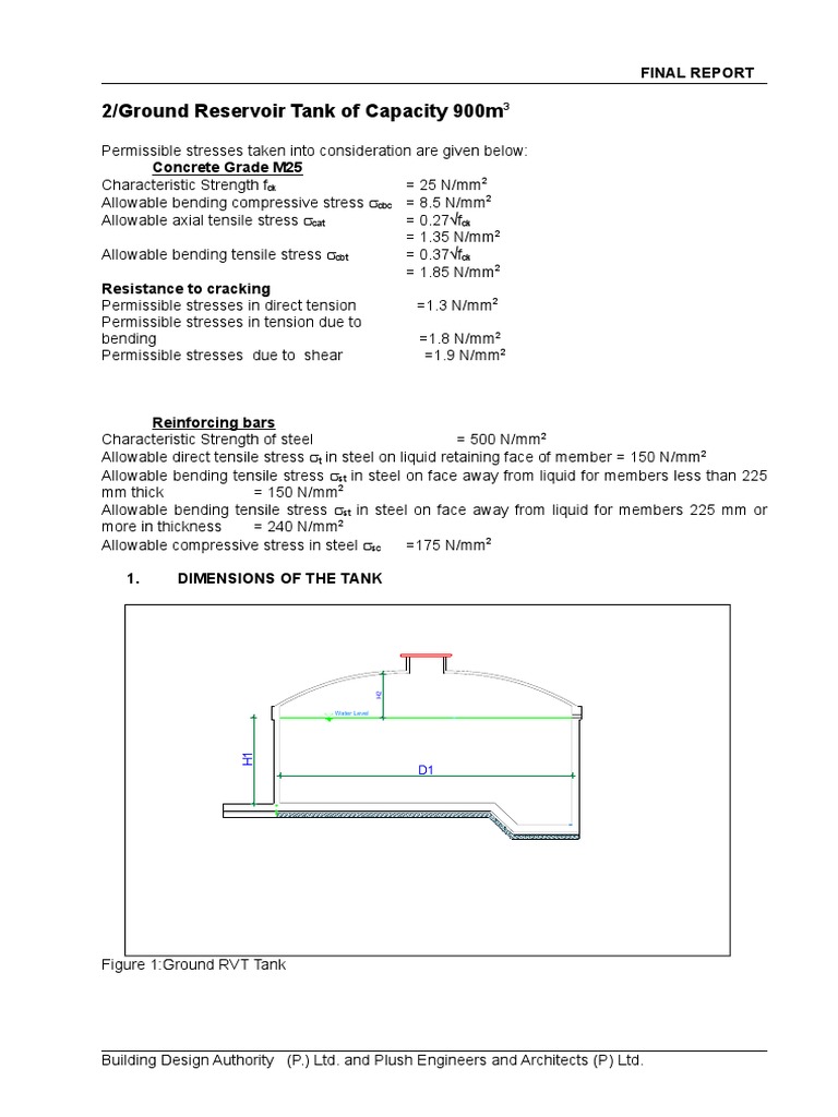 2/ground Reservoir Tank of Capacity 900m | PDF | Bending | Stress ...