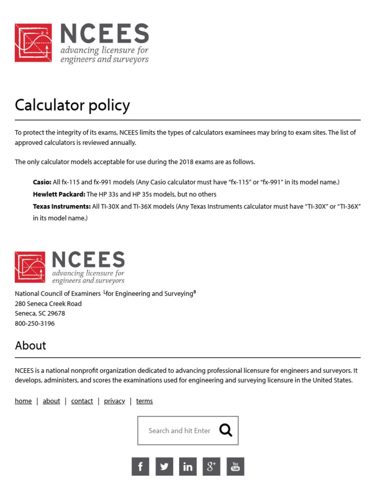 NCEES Calculator Policy | PDF