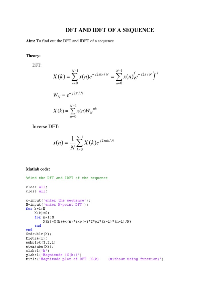 DFT and IDFT Sequence Calculation | PDF