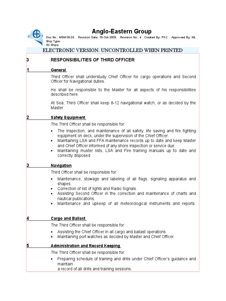 Responsibilities of Third Officer | PDF | Water Transport | Shipping