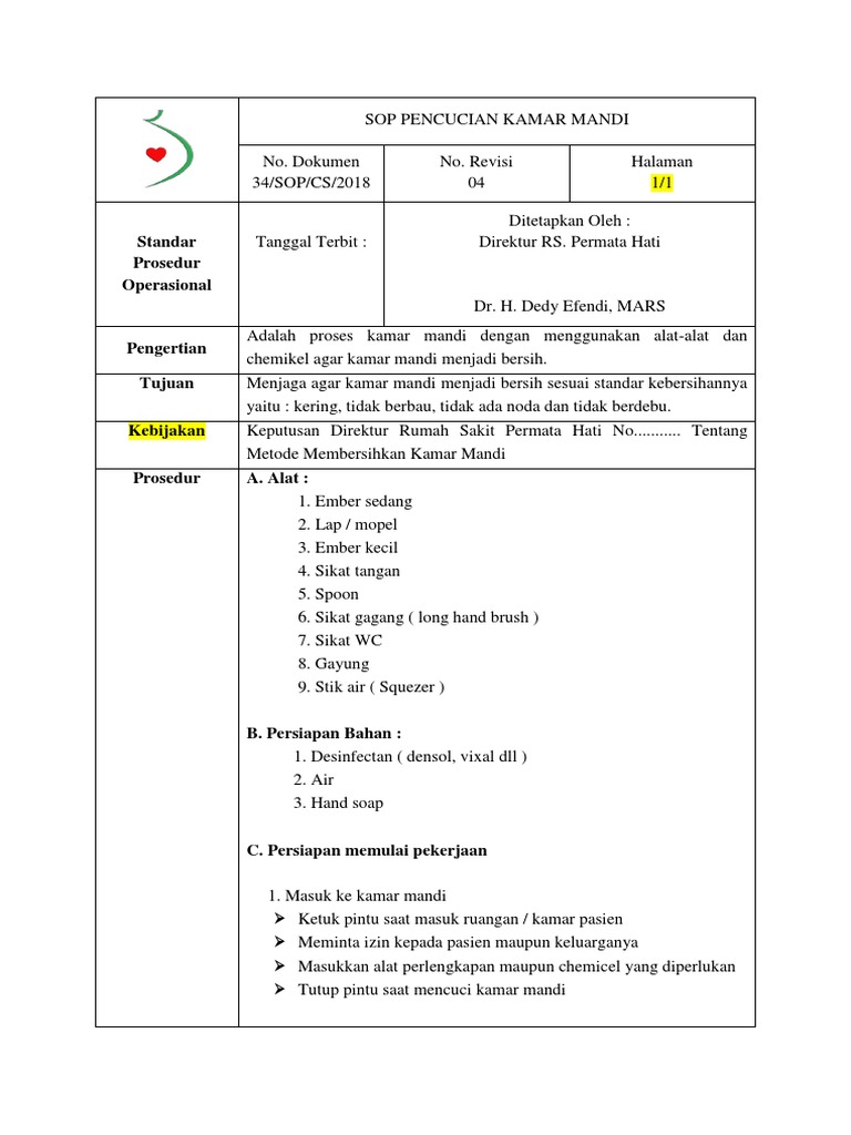 Sop Pencucian Kamar Mandi | PDF