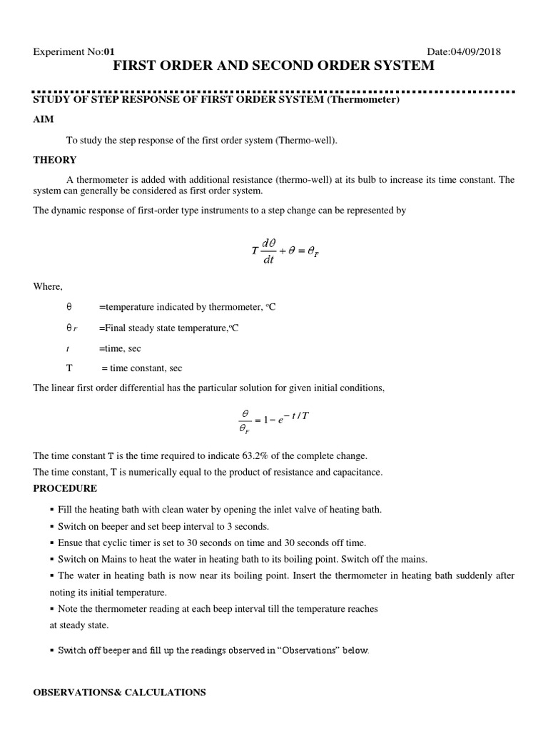 First Order System Step Response Study | PDF | Pressure Measurement ...
