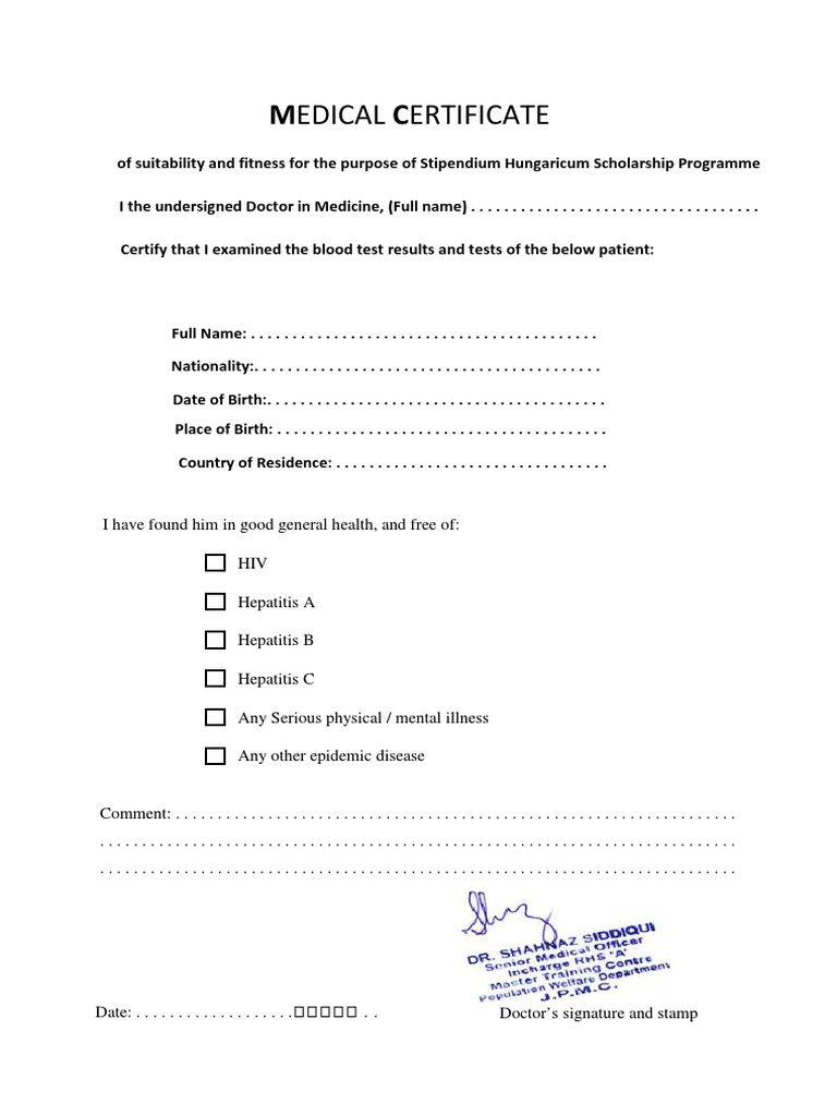 Medical Certificate | PDF
