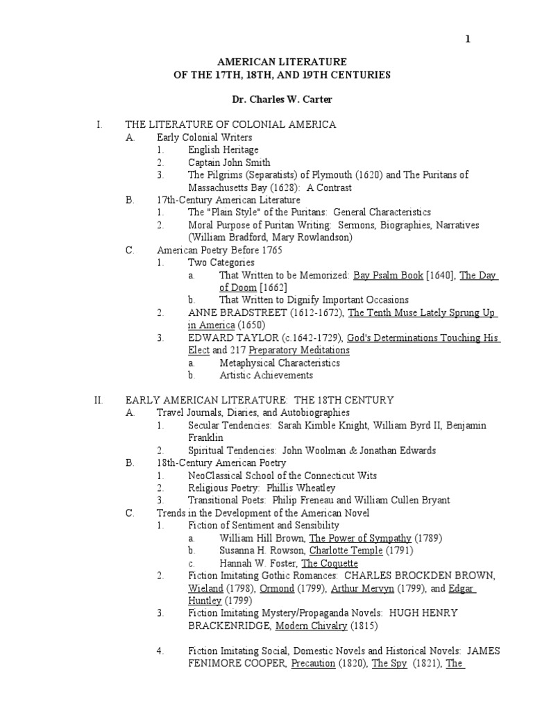 American Literature: 17th-19th Century Overview | PDF | American ...