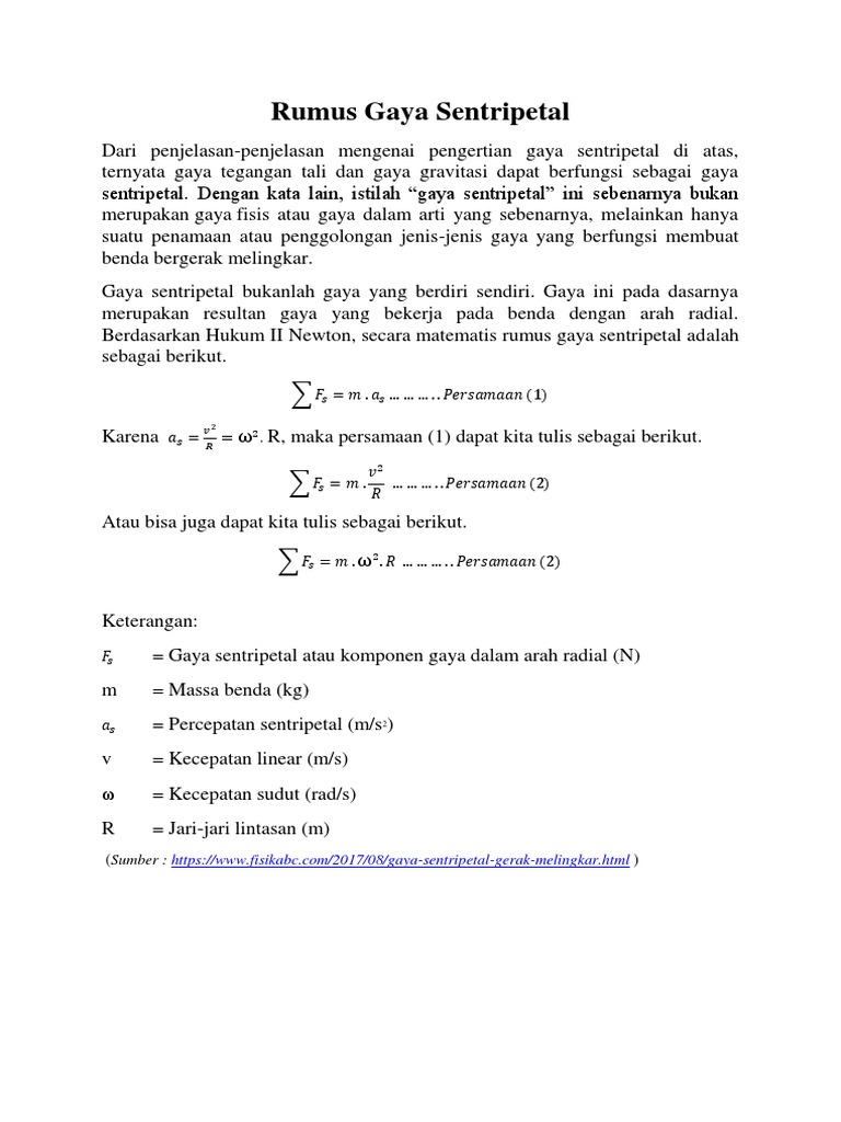 Rumus Gaya Sentripetal | PDF | Metode & Bahan Ajar | Sains & Matematika