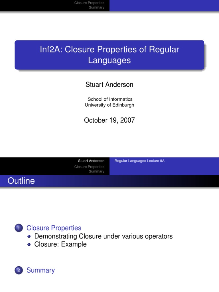 Closure Properties of Regular Languages: Demonstrating Closure under Union, Intersection ...