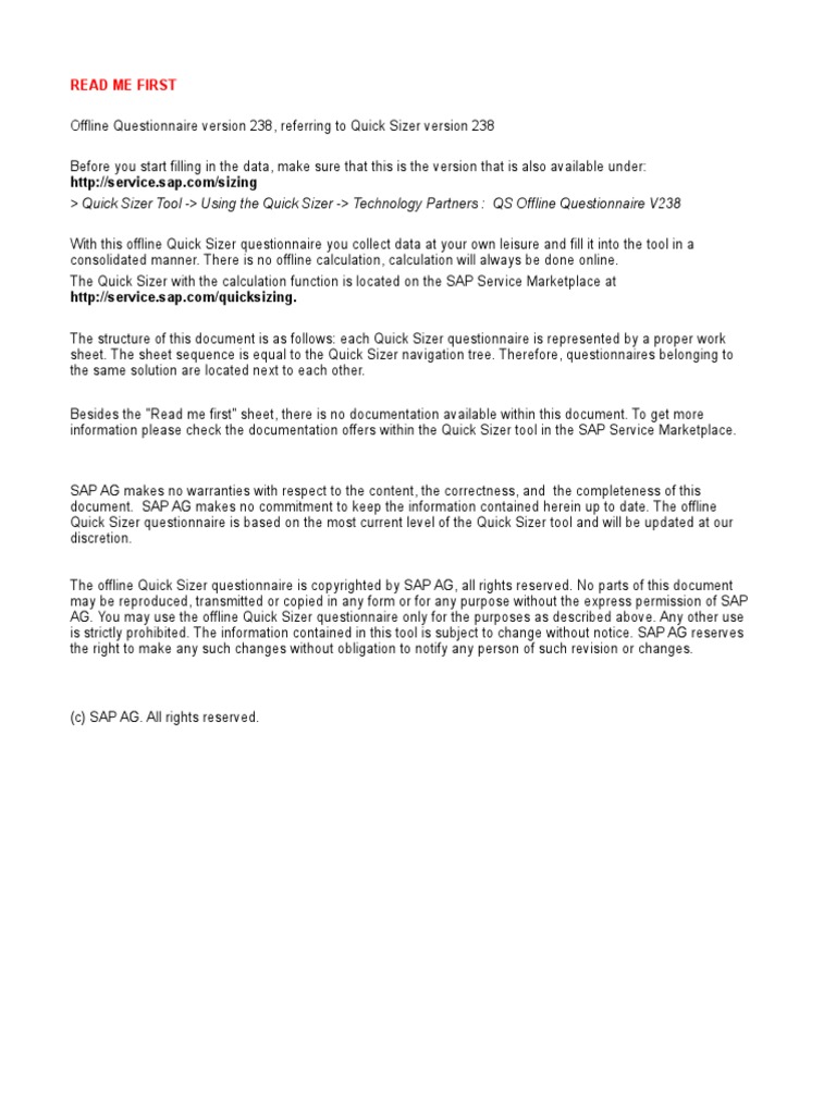 Quick Sizer HANA Version Offline Questionnaire V238 | PDF | Online And ...