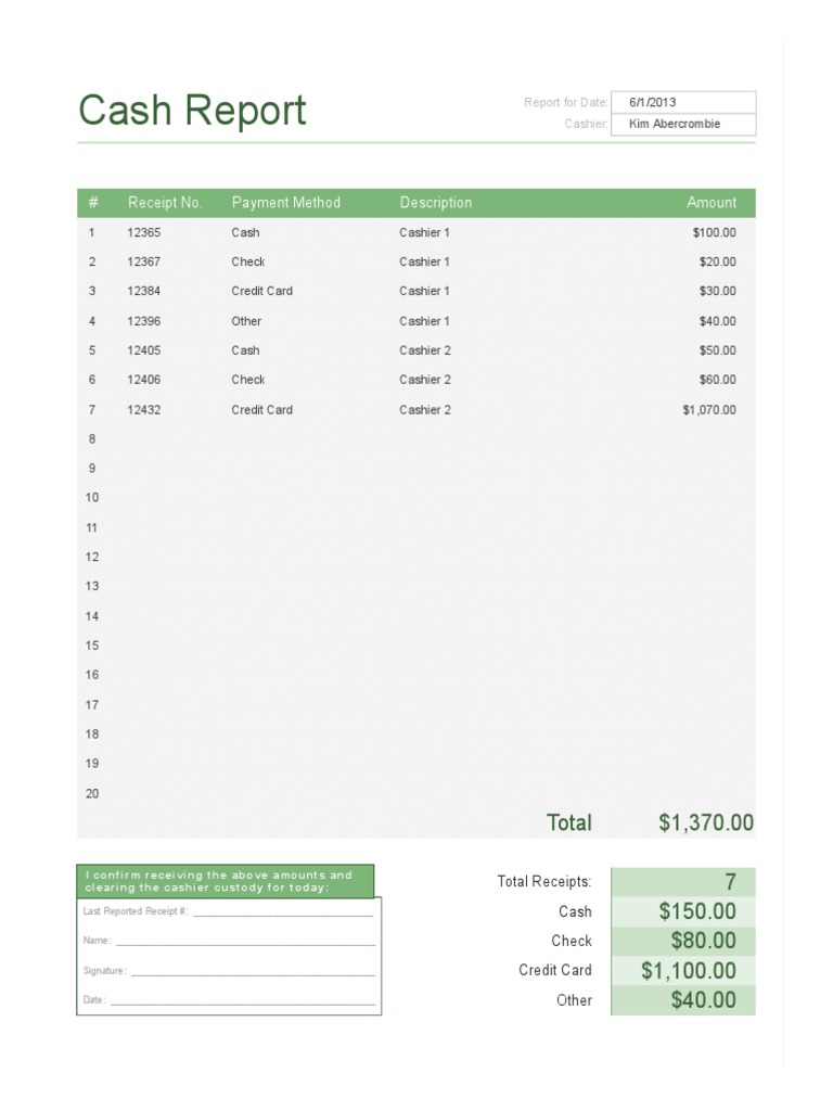 Cash Report Template For Excel | PDF | Finance & Money Management