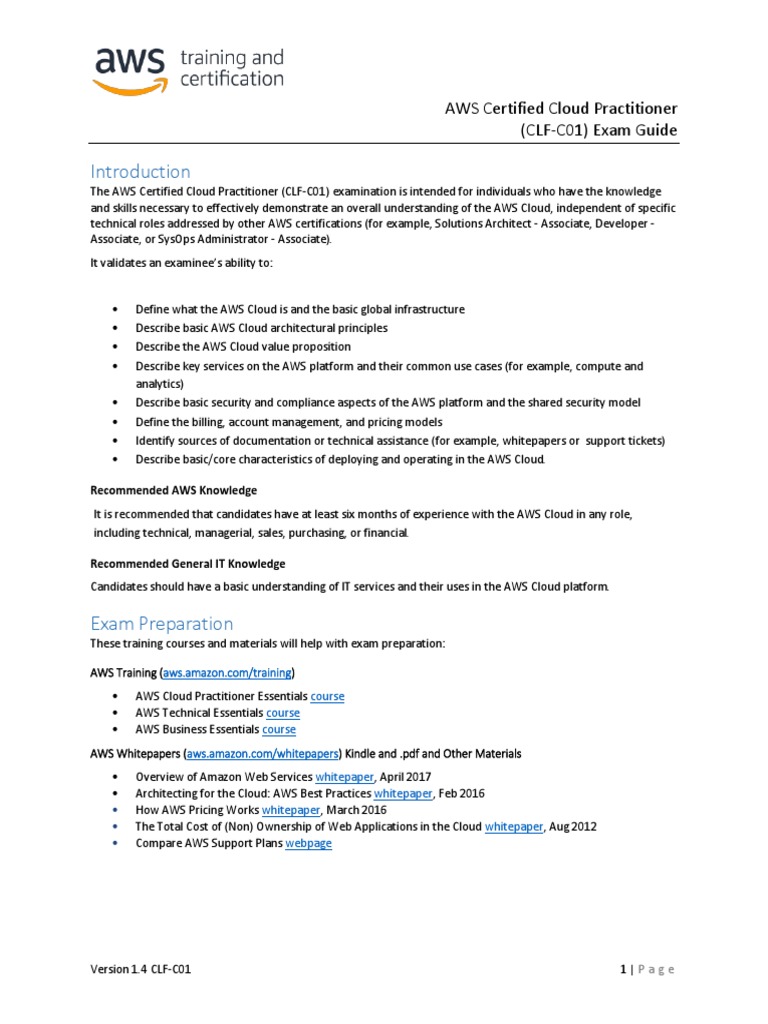 AWS Certified Cloud Practitioner (CLF-C01) Exam Guide | PDF | Amazon ...