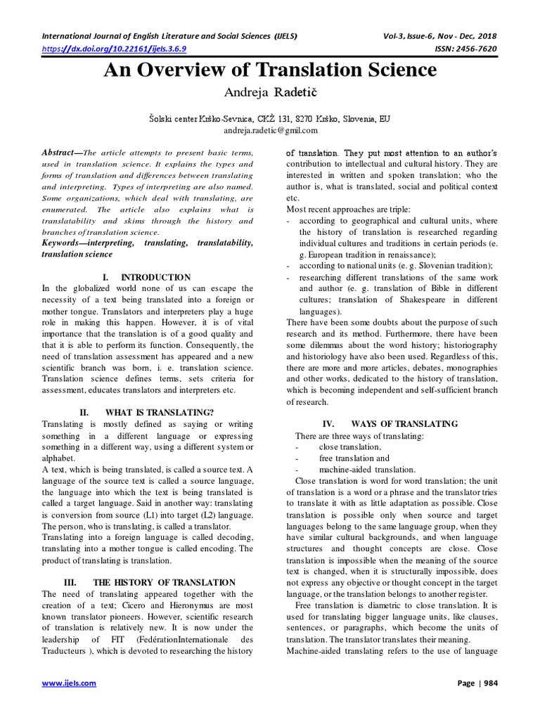 An Overview of Translation Science: Andreja Radetič | PDF | Language ...