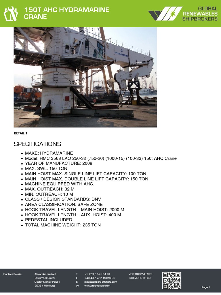 150t AHC Hydramarine Crane Specs | PDF