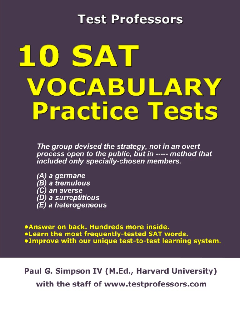 Free Printable SAT Vocab Test, From 10 SAT Vocabulary Practice Tests ...