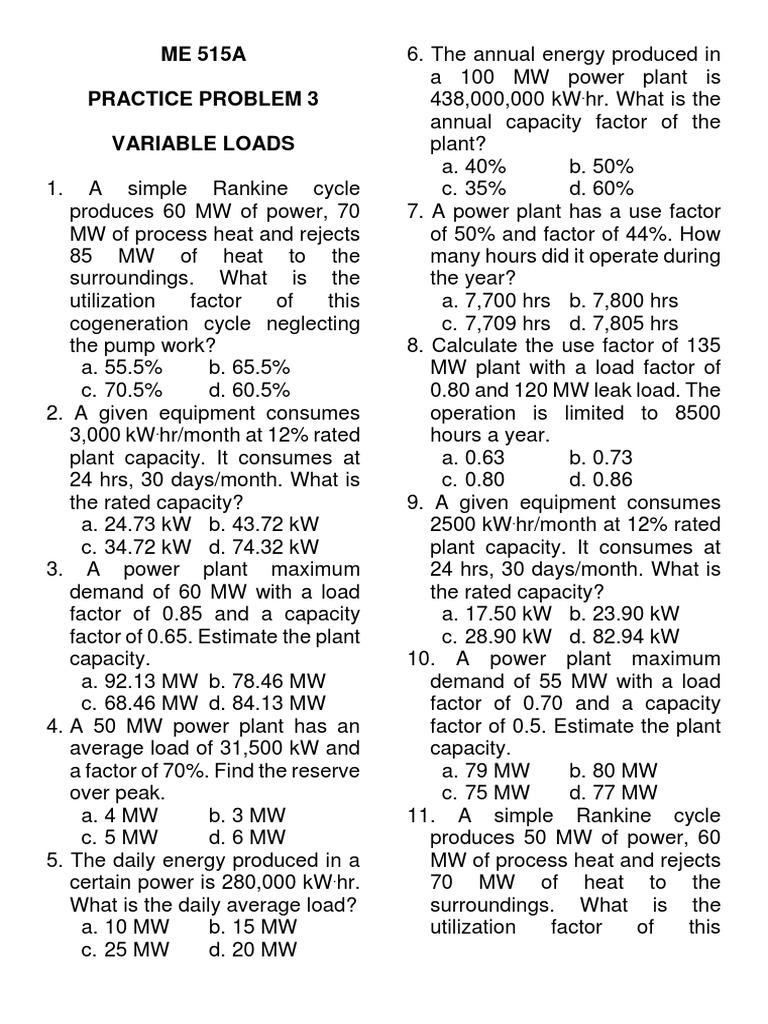 ME 515A Practice Problem 3 Variable Loads | PDF | Fuels | Combustion