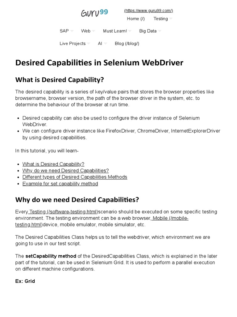 Desired Capabilities in Selenium WebDriver PDF | PDF | Selenium (Software) | Software Engineering