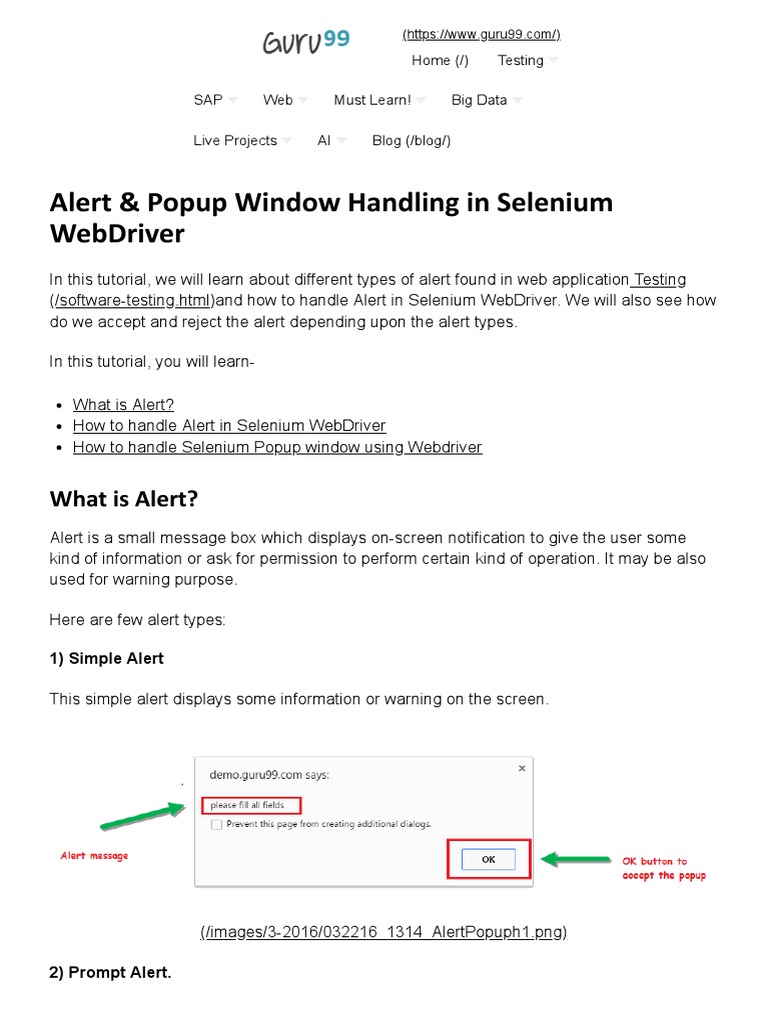 Alert & Popup Window Handling in Selenium WebDriver PDF | PDF | Selenium (Software) | Graphical ...