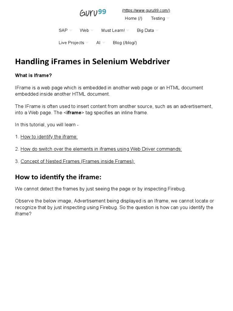 Handling IFrames in Selenium Webdriver | PDF | Html Element | Selenium (Software)