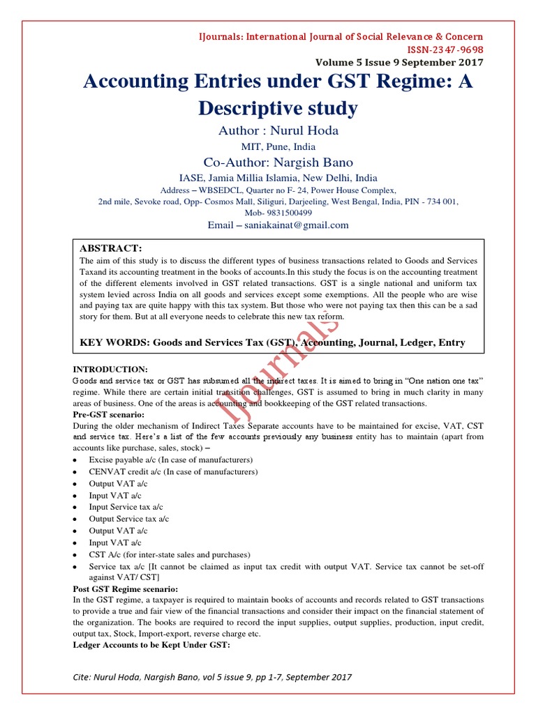 Accounting Entries Under GST Regime: A Descriptive Study: Author: Nurul ...