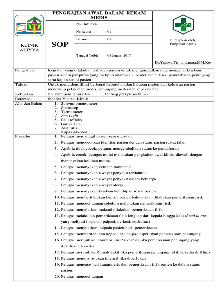 Sop Pengkajian Awal Klinis | PDF