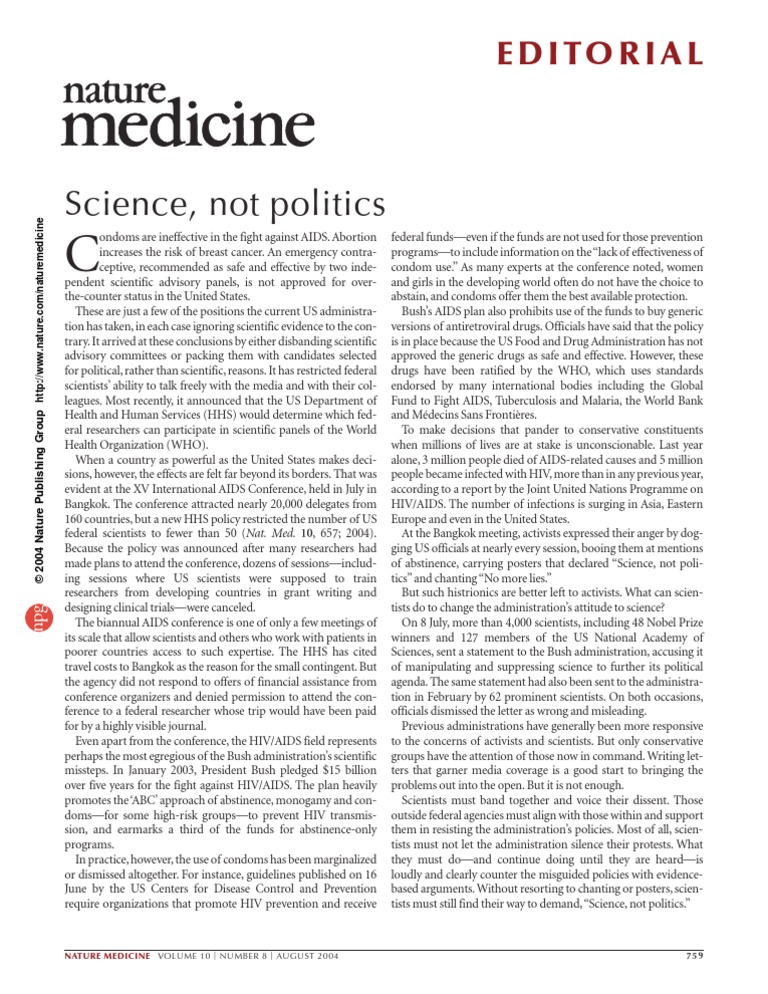 Science, Not Politics | PDF | Hiv/Aids | World Health Organization