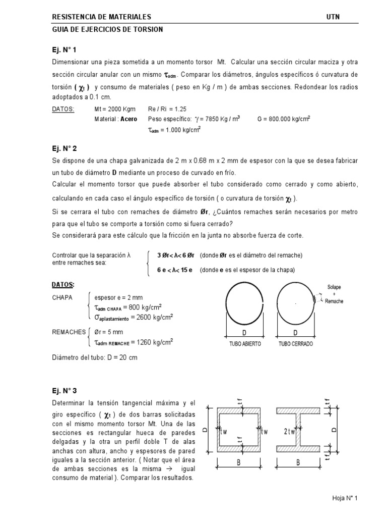 Guia de Ejercicios Torsion | PDF | Ingeniería mecánica | Física ...