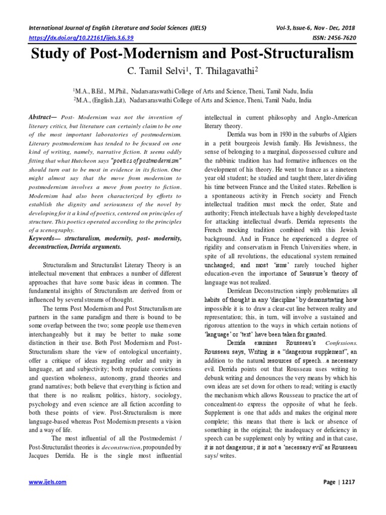 Study of Post-Modernism and Post-Structuralism | PDF | Deconstruction ...
