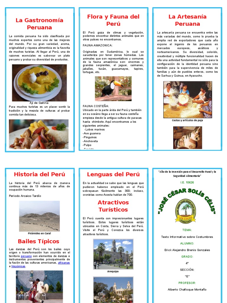 Triptico Costumbres de Nuestro Peru | PDF | Perú