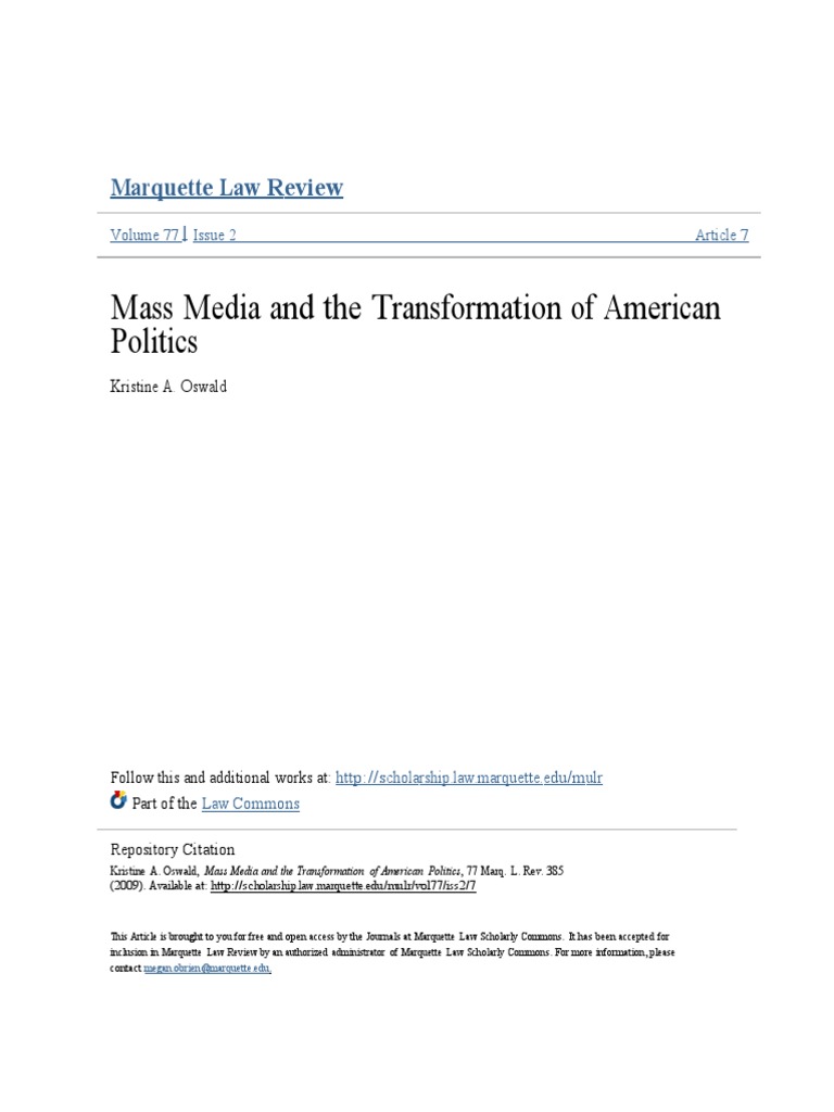 Mass Media and The Transformation of American Politics | PDF | Politics ...