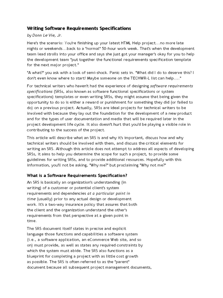 Writing Software Requirements Specifications | PDF | Specification ...
