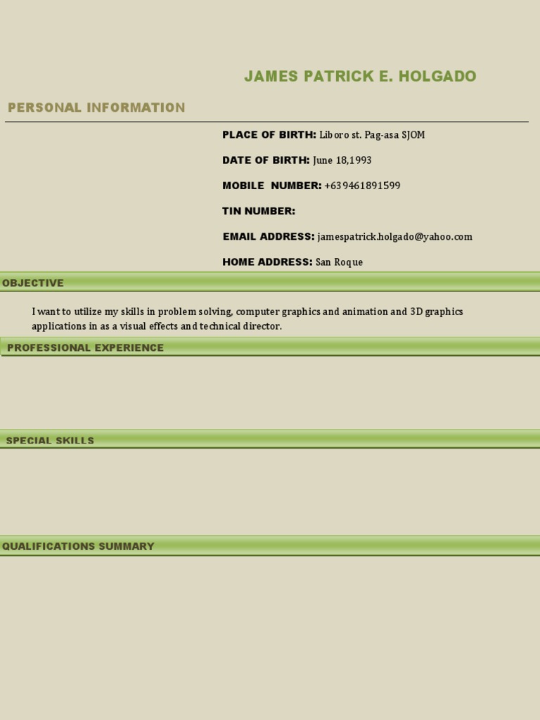 James Patrick E. Holgado: Personal Information | PDF | Computer ...
