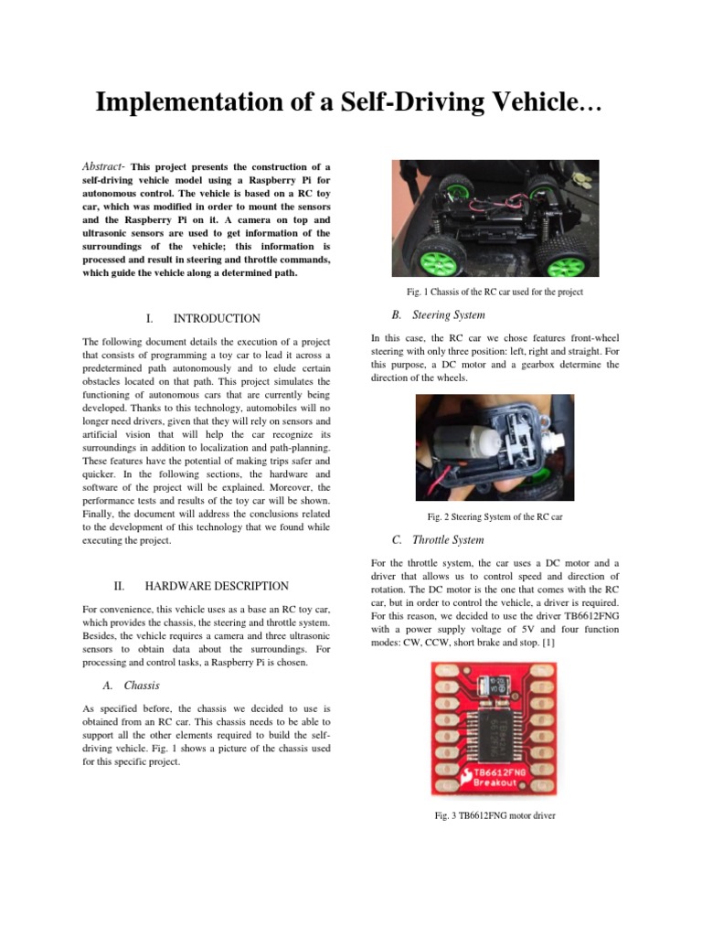 Implementation of A Self Driving Vehicle | PDF | Raspberry Pi | Ultrasound