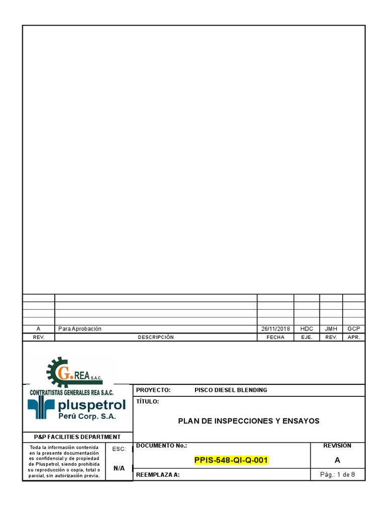 Ppis 548 Qi Q 001 Plan de Inspeccion y Ensayos | PDF | Calidad (comercial)