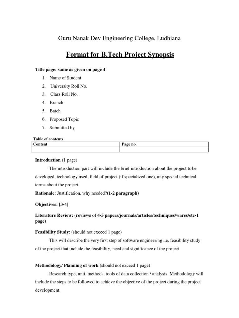 Guidelines For Submission of Synopsis of Major Project and Indutrial Training Report of Final ...