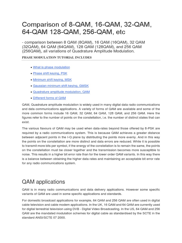 Comparison of 8-QAM, 16-QAM, 32-QAM, 64-QAM 128-QAM, 256-QAM, Etc | PDF ...