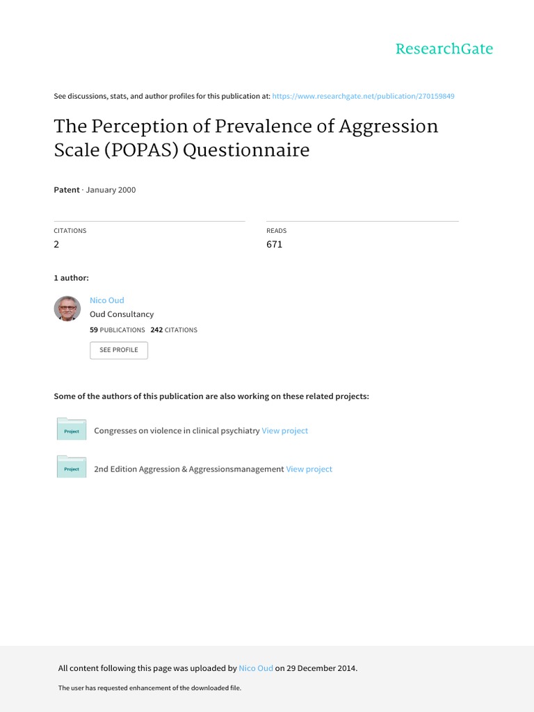 The Perception of Prevalence of Aggression Scale (POPAS) Questionnaire ...