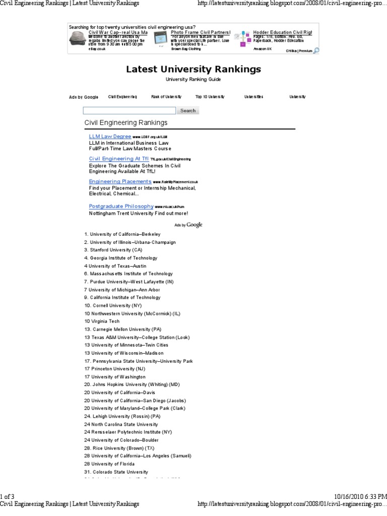 Civil Engineering Rankings . | PDF | University | Academia
