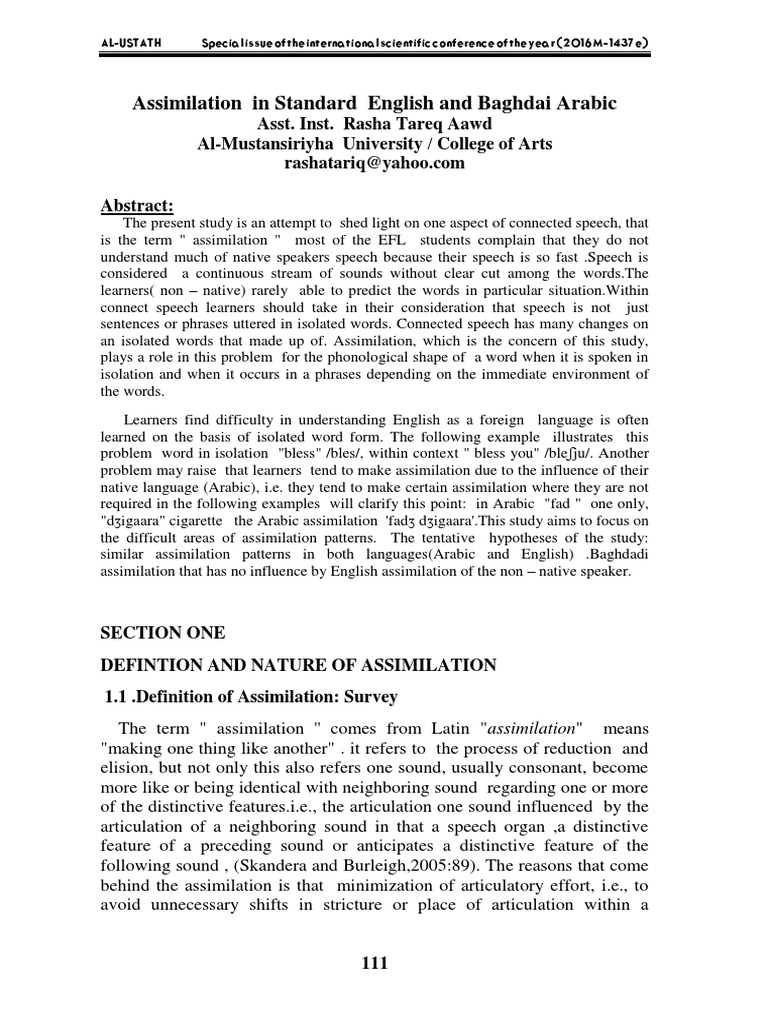 Assimilation in Standard English and Baghdai Arabic | PDF | Phoneme ...