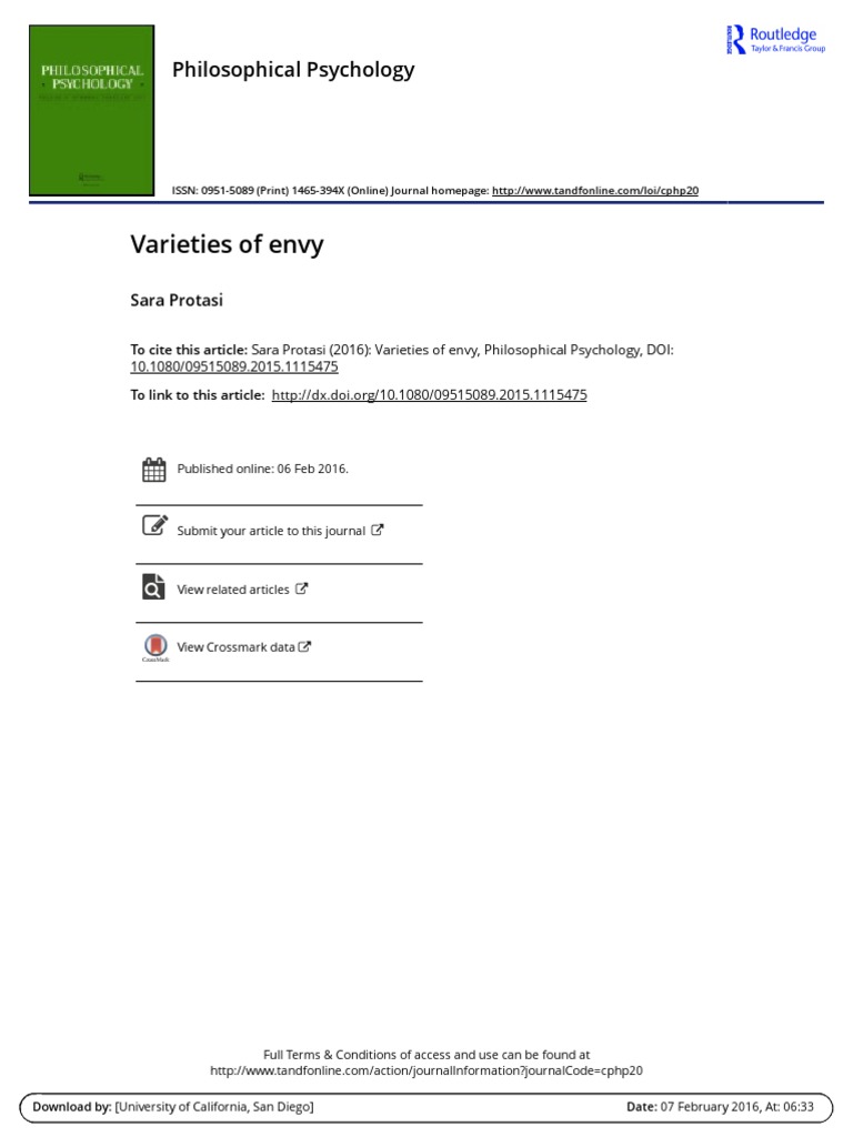 Protasi, Sara, Varieties of Envy | PDF | Envy | Jealousy