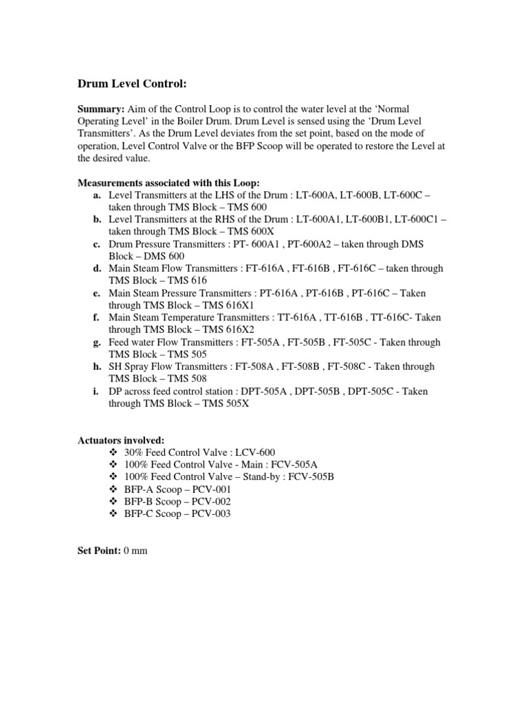 Control Narratives - Drum Level Control | PDF | Valve | Control Theory