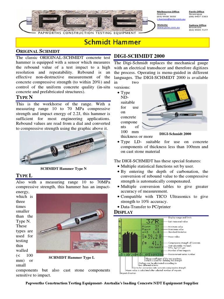 Schmidt Hammer Types and Features | PDF | Nondestructive Testing | Hammer