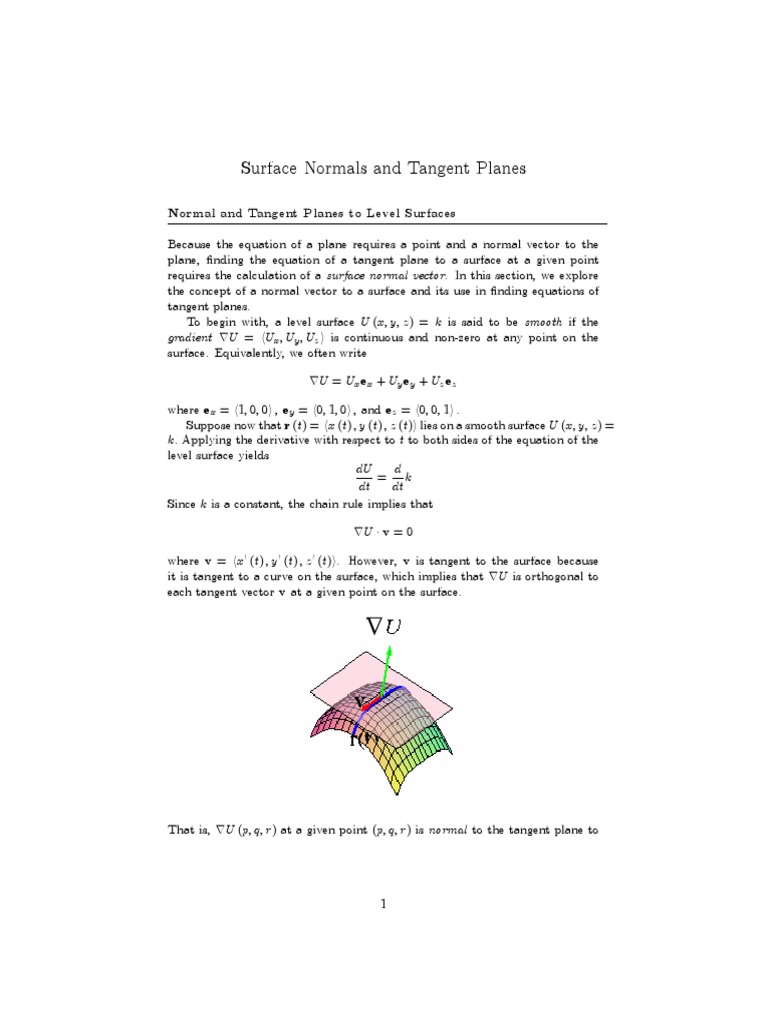 Surface Normals and Tangent Planes | PDF | Plane (Geometry) | Tangent