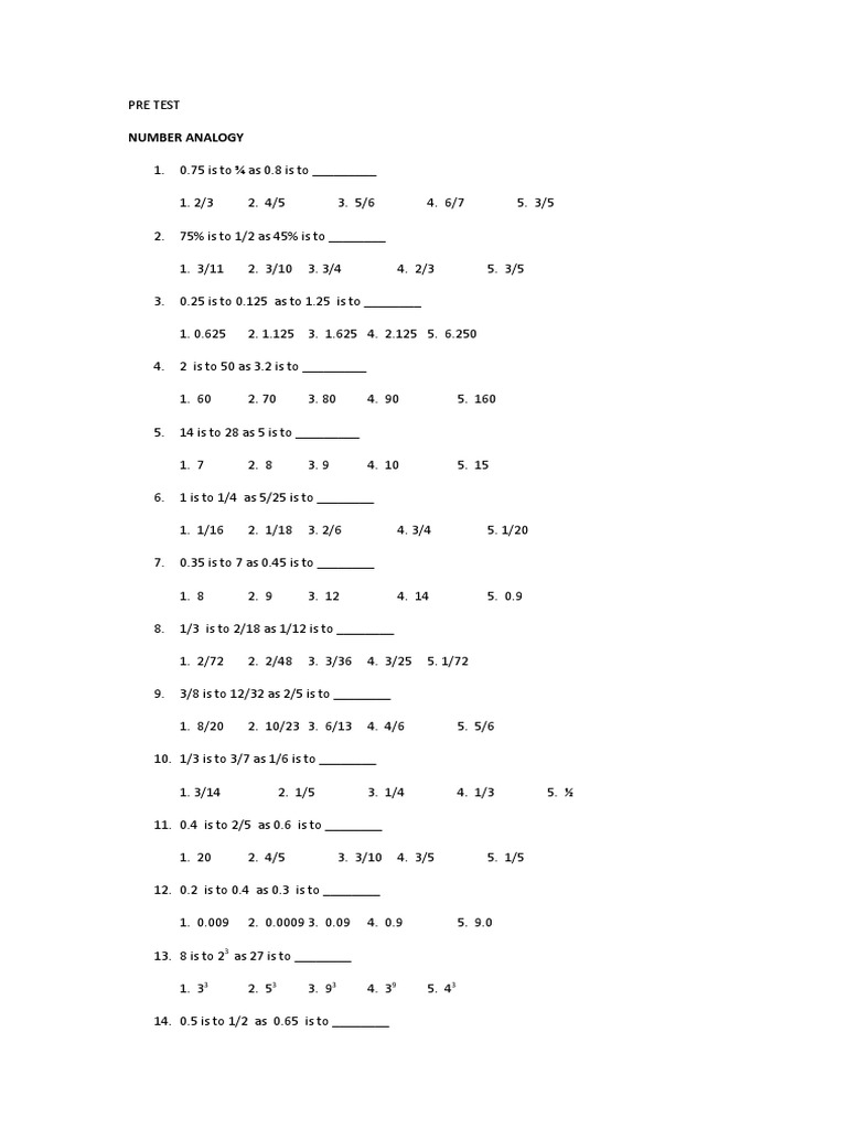 Pre Test Civil Service | PDF | Fraction (Mathematics) | Nature